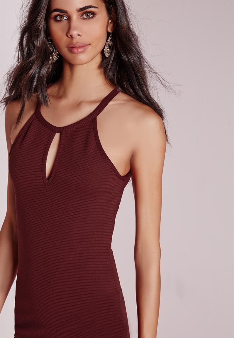 Racer burnout rib midi dress – burgundy Missguided Occasion ...